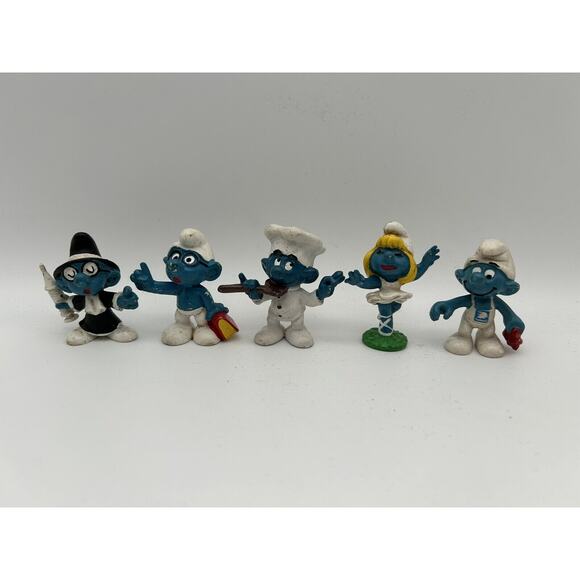 Toys | Vintage Smurfs Lot Gas Station Cleaner Ballet Chef Brainy Quack ...